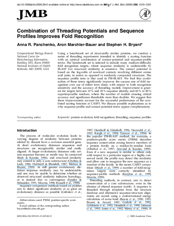 (PDF) Combination of threading potentials sequence profiles improves fold recognition