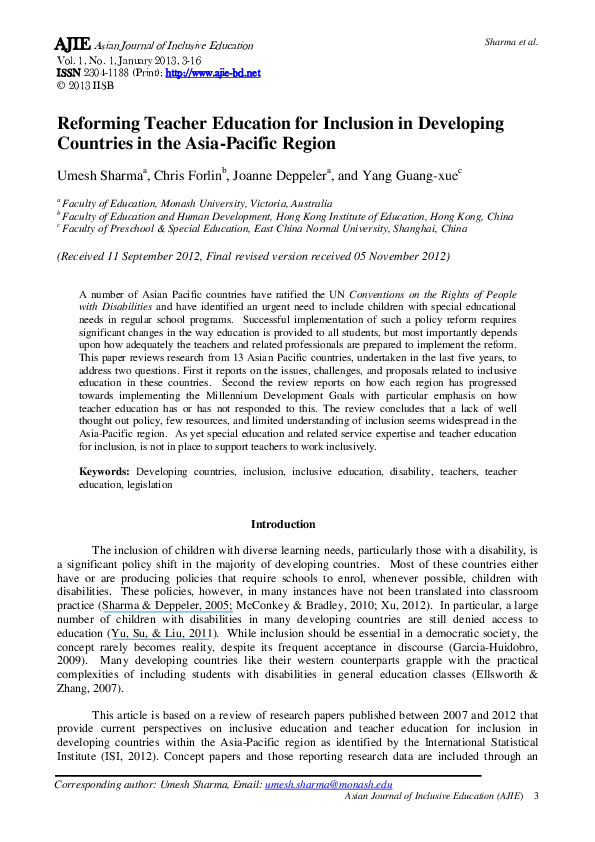 (PDF) Reforming teacher education for inclusion in developing countries ...