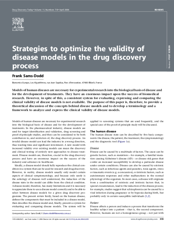 (PDF) Strategies to optimize the validity of disease models in the drug ...