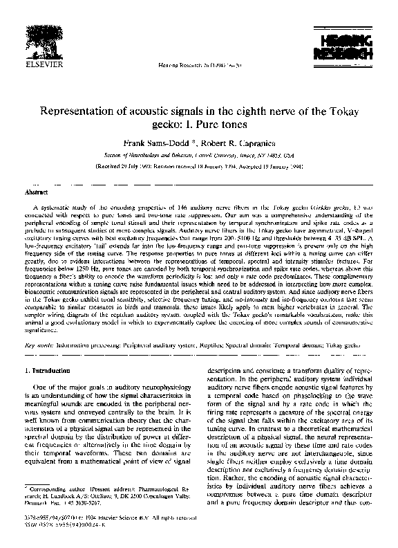 (PDF) Representation of acoustic signals in the eighth nerve of the ...