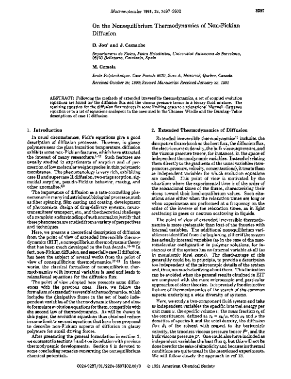 (PDF) On the nonequilibrium thermodynamics of non-Fickian diffusion