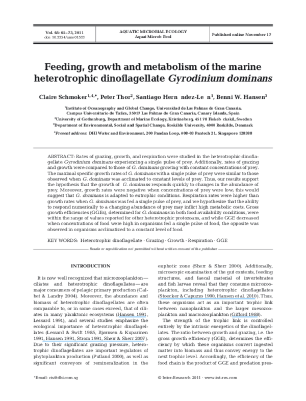 (PDF) Feeding, growth and metabolism of the marine heterotrophic ...