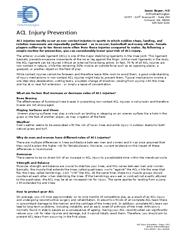 (PDF) ACL Injury Prevention