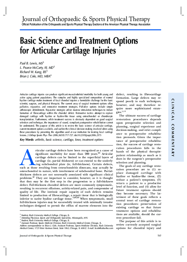 (PDF) Basic Science and Treatment Options for Articular Cartilage Injuries