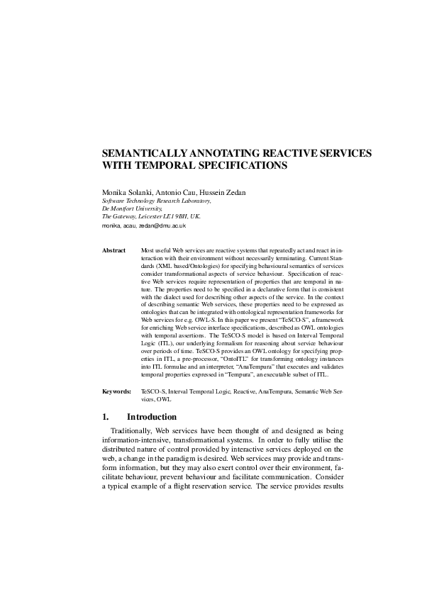 Pdf Semantically Annotating Reactive Services With Temporal Specifications 