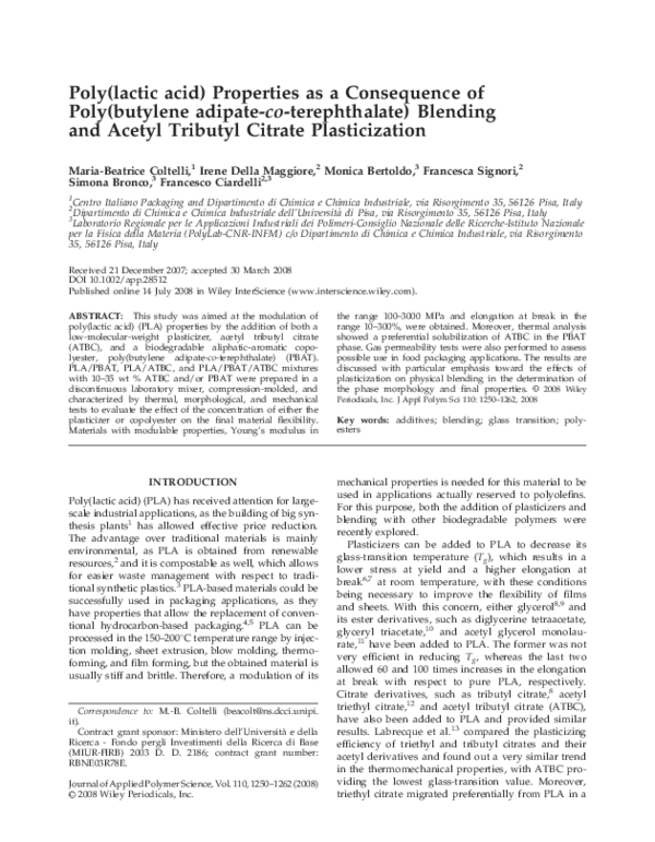 (PDF) Poly(lactic acid) properties as a consequence of poly(butylene adipate- co -terephthalate ...