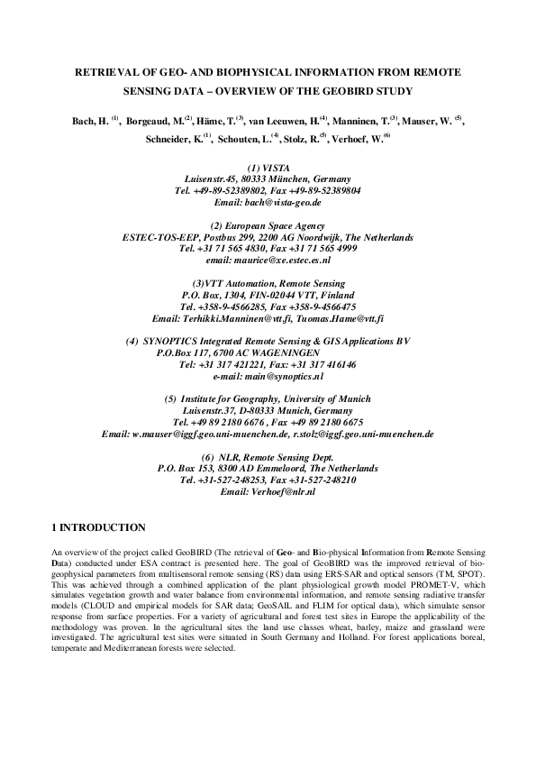 (PDF) Retrieval of geo-and biophysical information from remote sensing through advanced ...