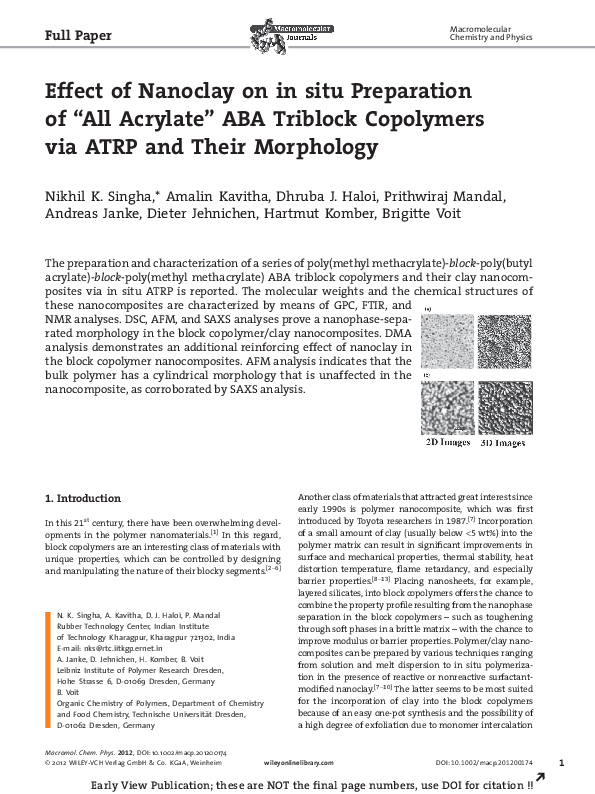 (PDF) Effect of Nanoclay on in situ Preparation of “All Acrylate” ABA ...