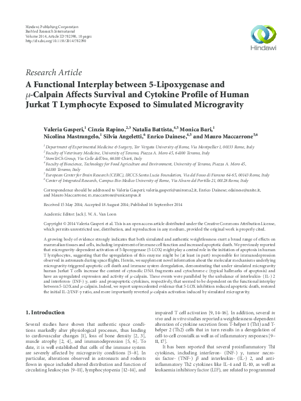 (PDF) A Functional Interplay between 5-Lipoxygenase and μ -Calpain Affects Survival and Cytokine ...