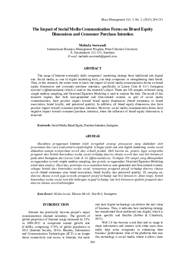 (PDF) The Impact of Social Media Communication Forms on Brand Equity Dimensions and Consumer ...