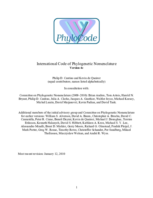 (PDF) PhyloCode: a phylogenetic code of biological nomenclature | David ...