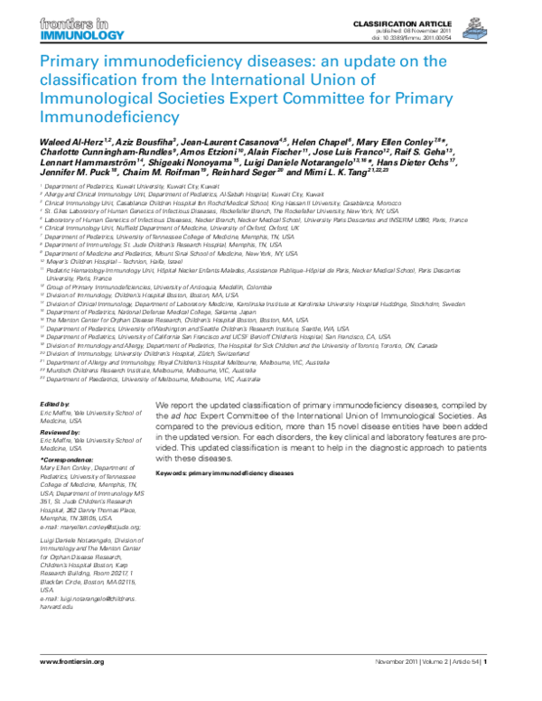 (PDF) Primary Immunodeficiency Diseases: An Update on the ...