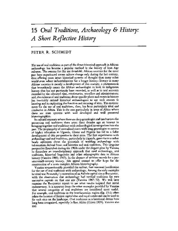 (PDF) Oral Traditions, Archaeology & History: A Reflective History