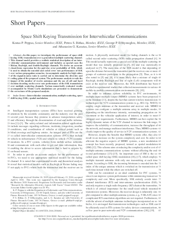 (PDF) Space Shift Keying Transmission for Intervehicular Communications