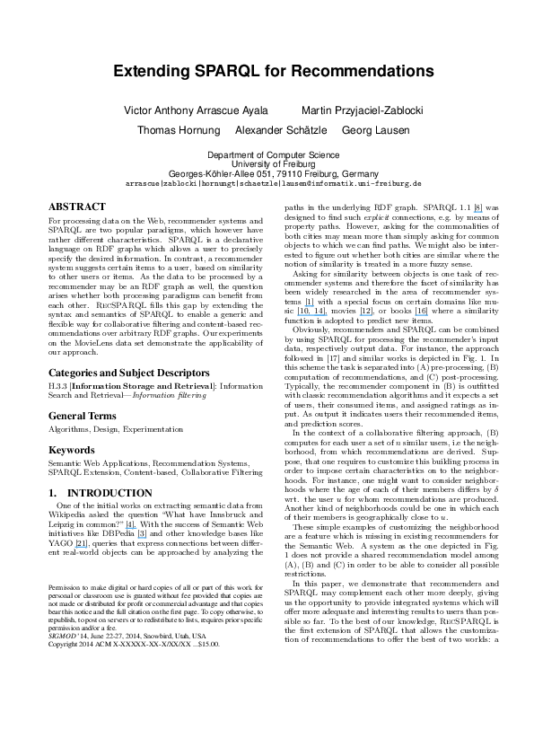 (PDF) Extending SPARQL for Recommendations