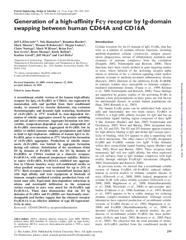 (PDF) Generation of a high-affinity Fc receptor by Ig-domain swapping ...
