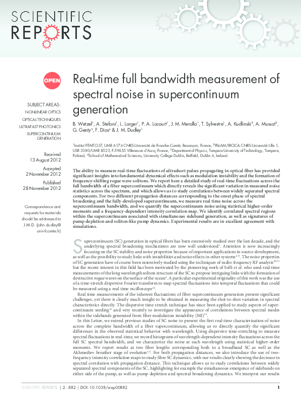Real Time Full Bandwidth Measurement Of Spectral Noise In