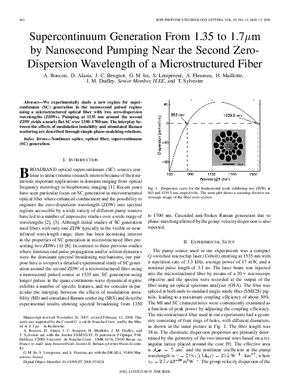 (PDF) Supercontinuum Generation From 1.35 to 1.7 $\mu$ m by Nanosecond ...