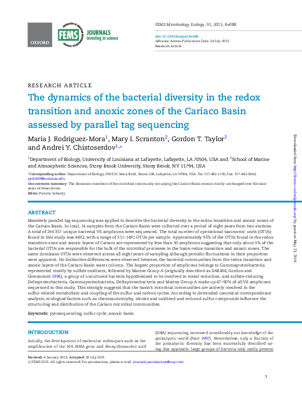 (PDF) The dynamics of the bacterial diversity in the redox transition ...