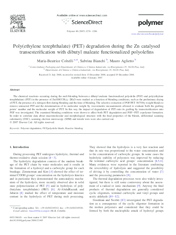 (PDF) Poly(ethylene terephthalate) (PET) degradation during the Zn ...