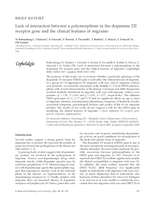 Pdf Lack Of Interaction Between A Polymorphism In The Dopamine D2