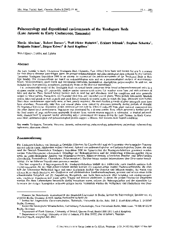 (PDF) Palaeoecology and depositional environments of the Tendaguru Beds ...