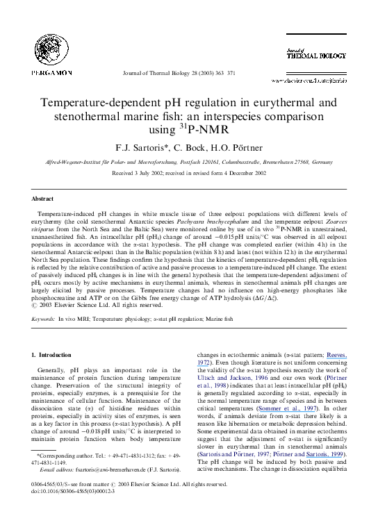(PDF) Temperature-dependent pH regulation in eurythermal and ...