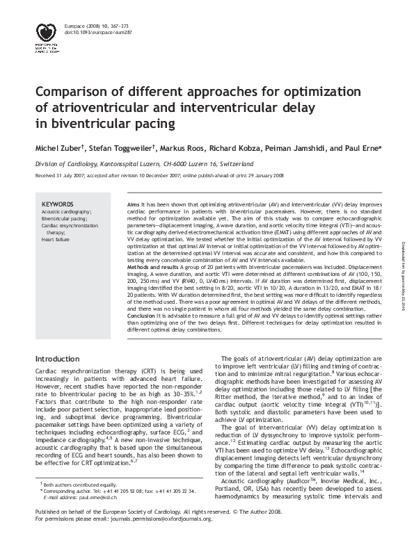 (PDF) Comparison of different approaches for optimization of atrioventricular and ...