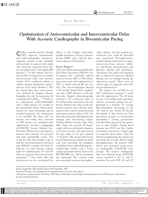 (PDF) Optimization of Atrioventricular and Interventricular Delay With ...