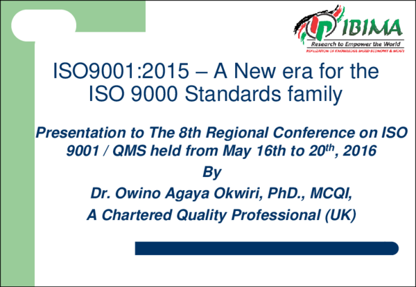(PDF) ISO9001:2015 – A New era for the ISO 9000 Standards family