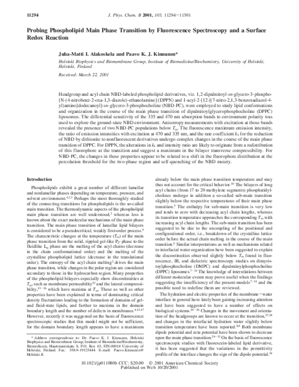 (PDF) Probing Phospholipid Main Phase Transition by Fluorescence ...