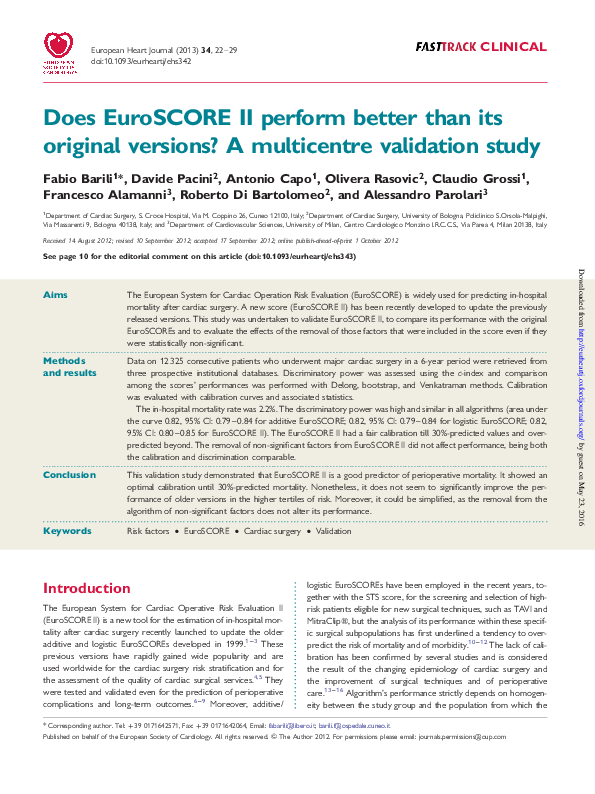 (PDF) Does EuroSCORE II perform better than its original versions? A ...