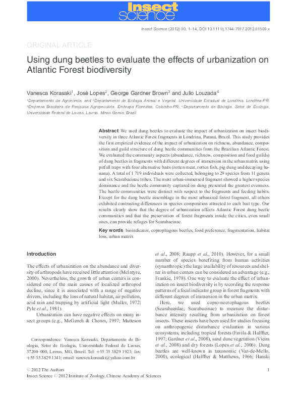 (PDF) Using dung beetles to evaluate the effects of urbanization on ...