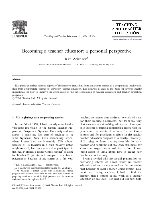 (PDF) Becoming a teacher educator: a personal perspective