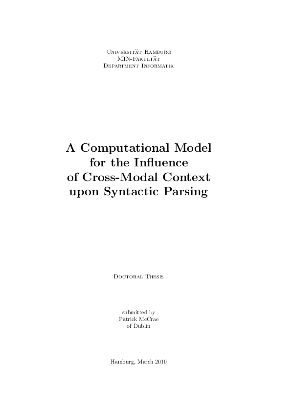 (PDF) A Computational Model for the Influence of Cross-Modal Context upon Syntactic Parsing
