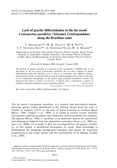 (PDF) Lack of genetic differentiation in the fat snook Centropomus ...