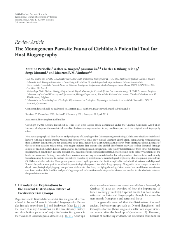 (PDF) The Monogenean Parasite Fauna of Cichlids: A Potential Tool for ...