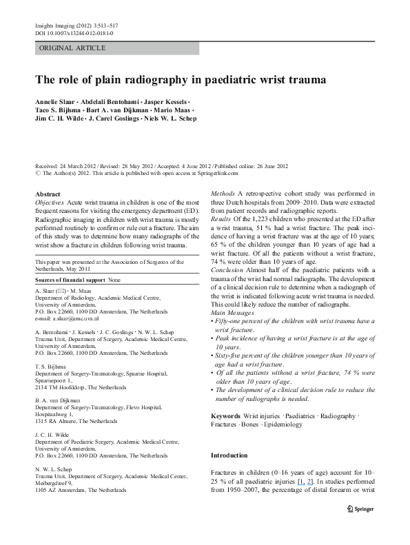 (PDF) The role of plain radiography in paediatric wrist trauma | Taco ...