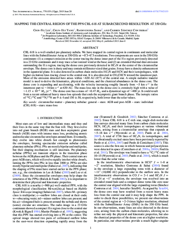(PDF) MAPPING THE CENTRAL REGION OF THE PPN CRL 618 AT SUBARCSECOND ...