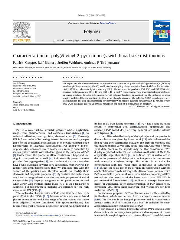 (PDF) Characterization of poly(N-vinyl-2-pyrrolidone)s with broad size ...