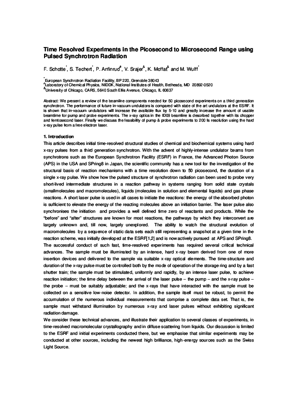 (PDF) Time Resolved Experiments in the Picosecond to Microsecond Range ...