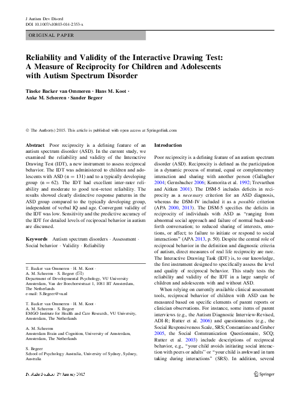 (PDF) Reliability and Validity of the Interactive Drawing Test: A ...