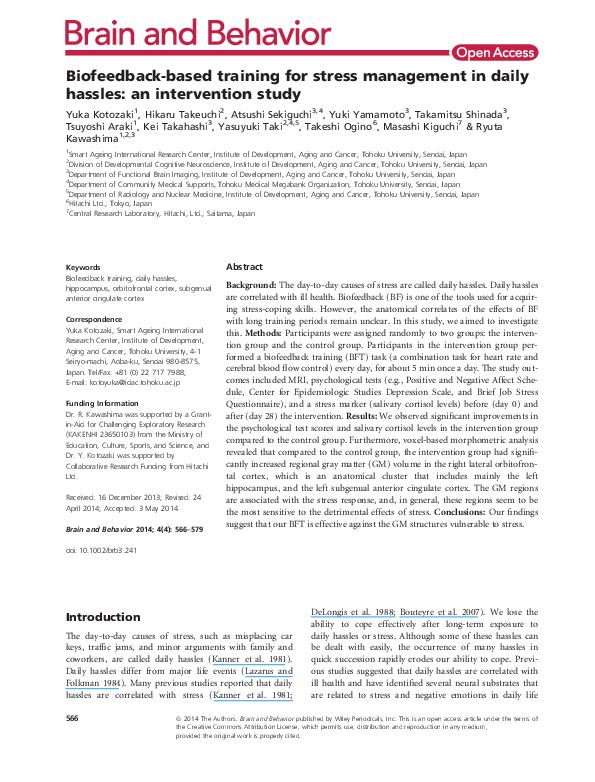 (PDF) Biofeedback-based training for stress management in daily hassles ...