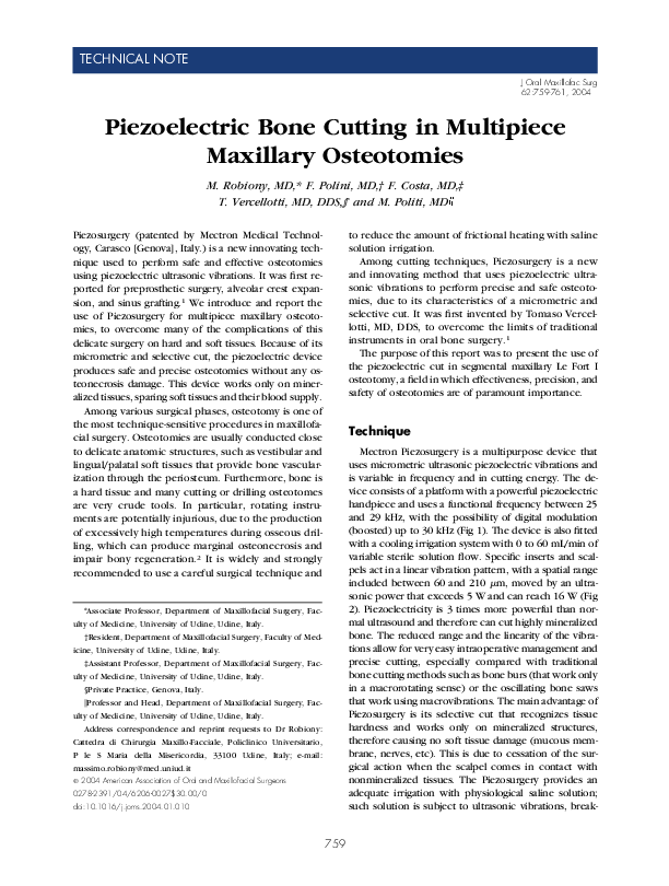 (PDF) Piezoelectric bone cutting in multipiece maxillary osteotomies