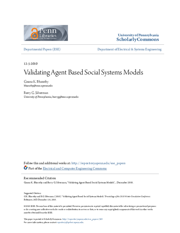 (PDF) Validating agent based social systems models