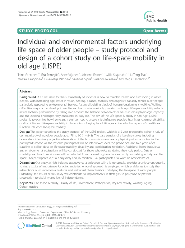 (PDF) Individual and environmental factors underlying life space of ...