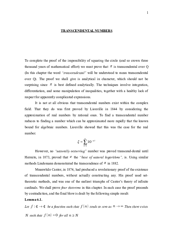(DOC) TRANSCENDENTAL NUMBERS