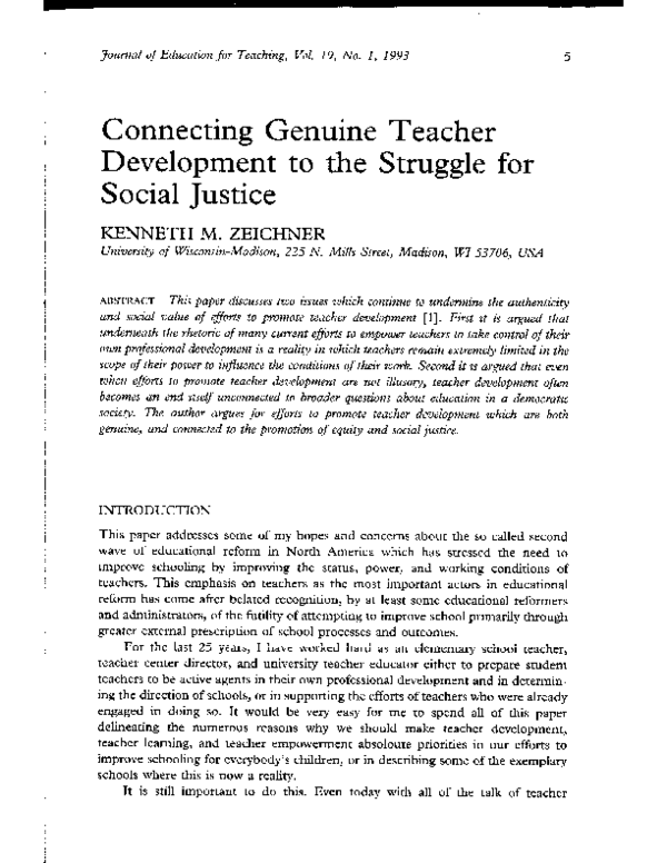 (PDF) Connecting Genuine Teacher Development to the Struggle for Social ...