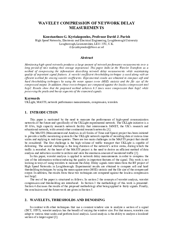 (PDF) Wavelet compression of network delay measurements