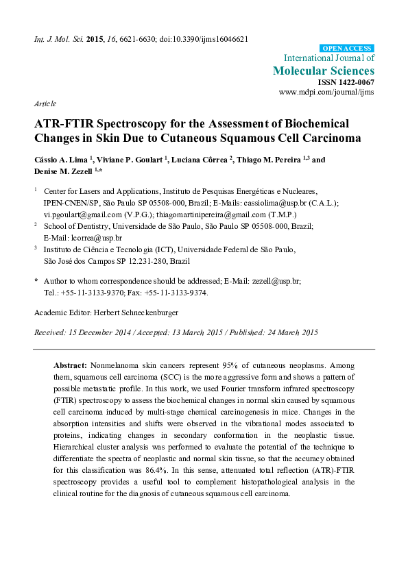 (PDF) ATR-FTIR Spectroscopy for the Assessment of Biochemical Changes in Skin Due to Cutaneous ...